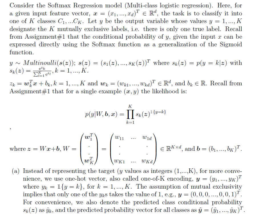 Solved Consider the Softmax Regression model (Multi-class | Chegg.com