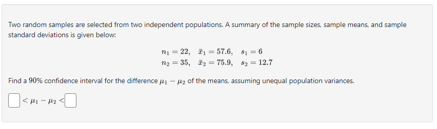 Solved Two random samples are selected from two independent | Chegg.com