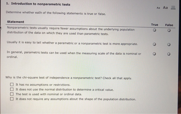 Solved 1 Introduction To Nonparametric Tests Aa Aa