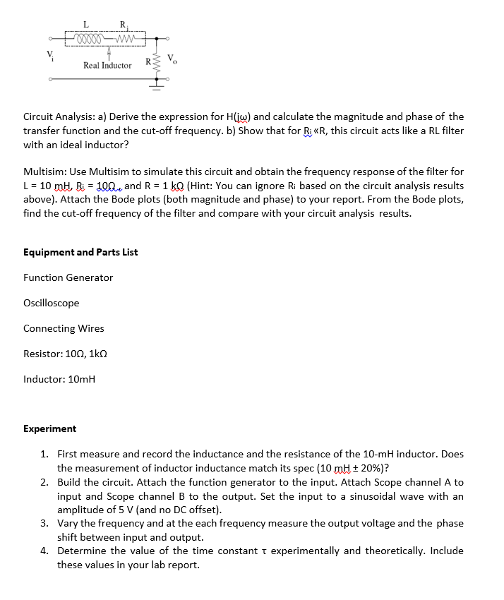 Solved Experiment \#2-RL Circuits Objectives Background and | Chegg.com