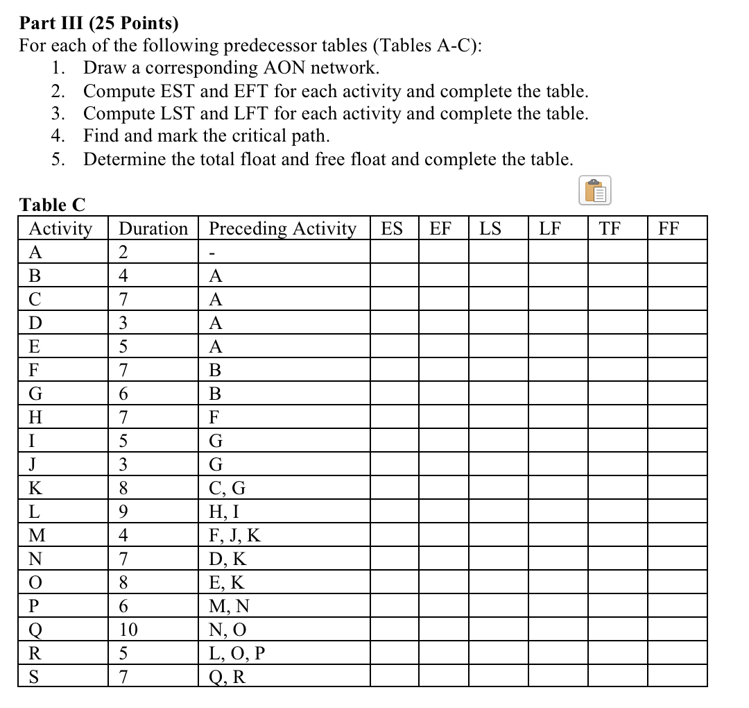 Solved Part III (25 Points) For each of the following | Chegg.com