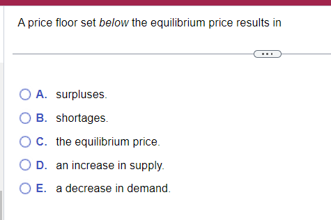 Solved A price floor set below the equilibrium price results | Chegg.com