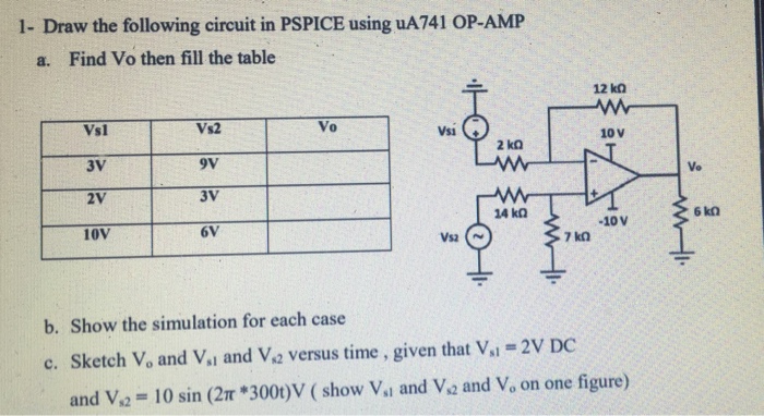 Solved 1- Draw the following circuit in PSPICE using uA741 | Chegg.com