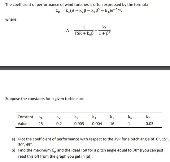 The coefficient of performance of wind turbines is | Chegg.com