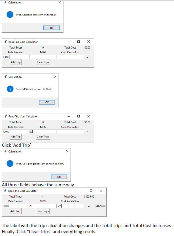 Implement the RoadTripCalculator GUI per the | Chegg.com