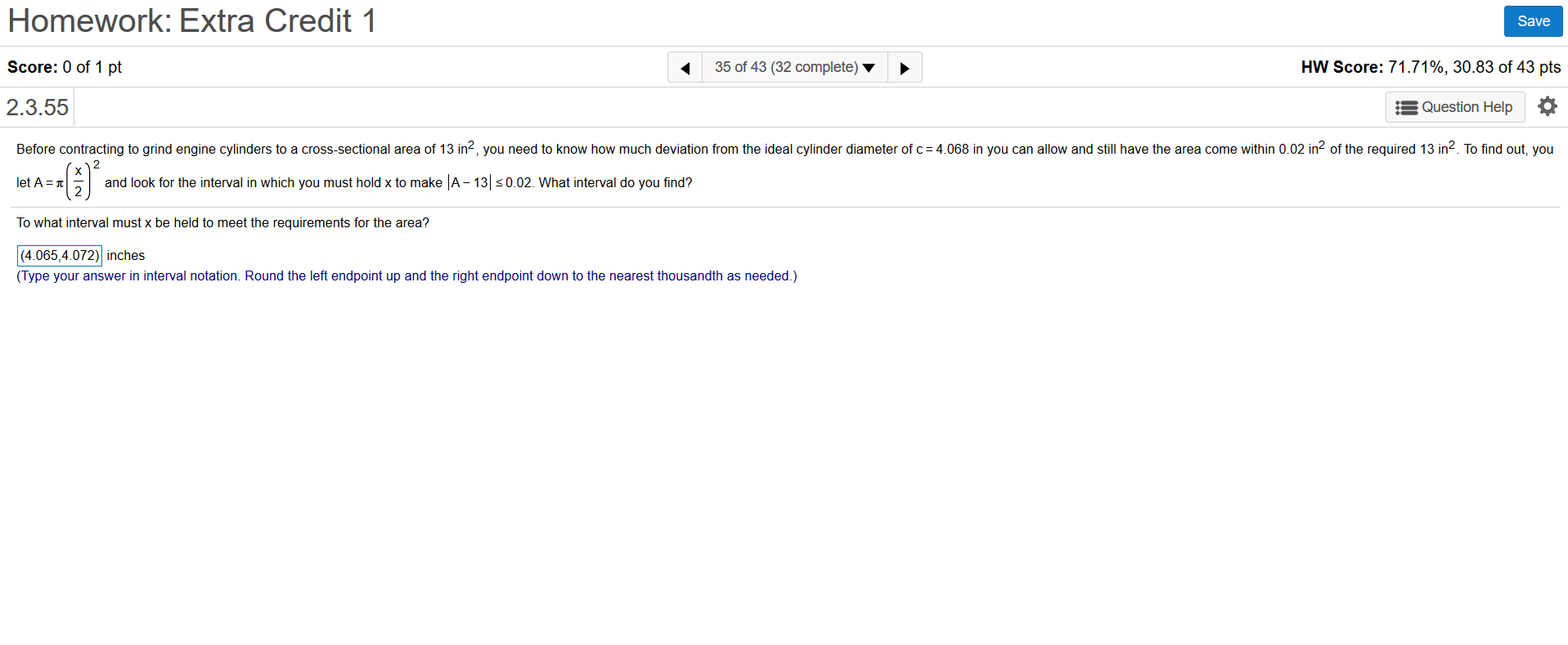 Solved Homework: Extra Credit 1 Save Score: 0 of 1 pt 35 of | Chegg.com