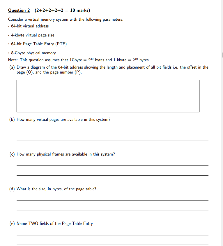 Solved Question 2(2+2+2+2+2=10 marks) Consider a virtual | Chegg.com