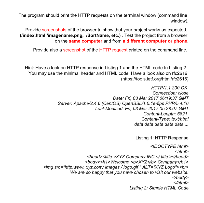 Implement a simple but a complete web server in java | Chegg.com