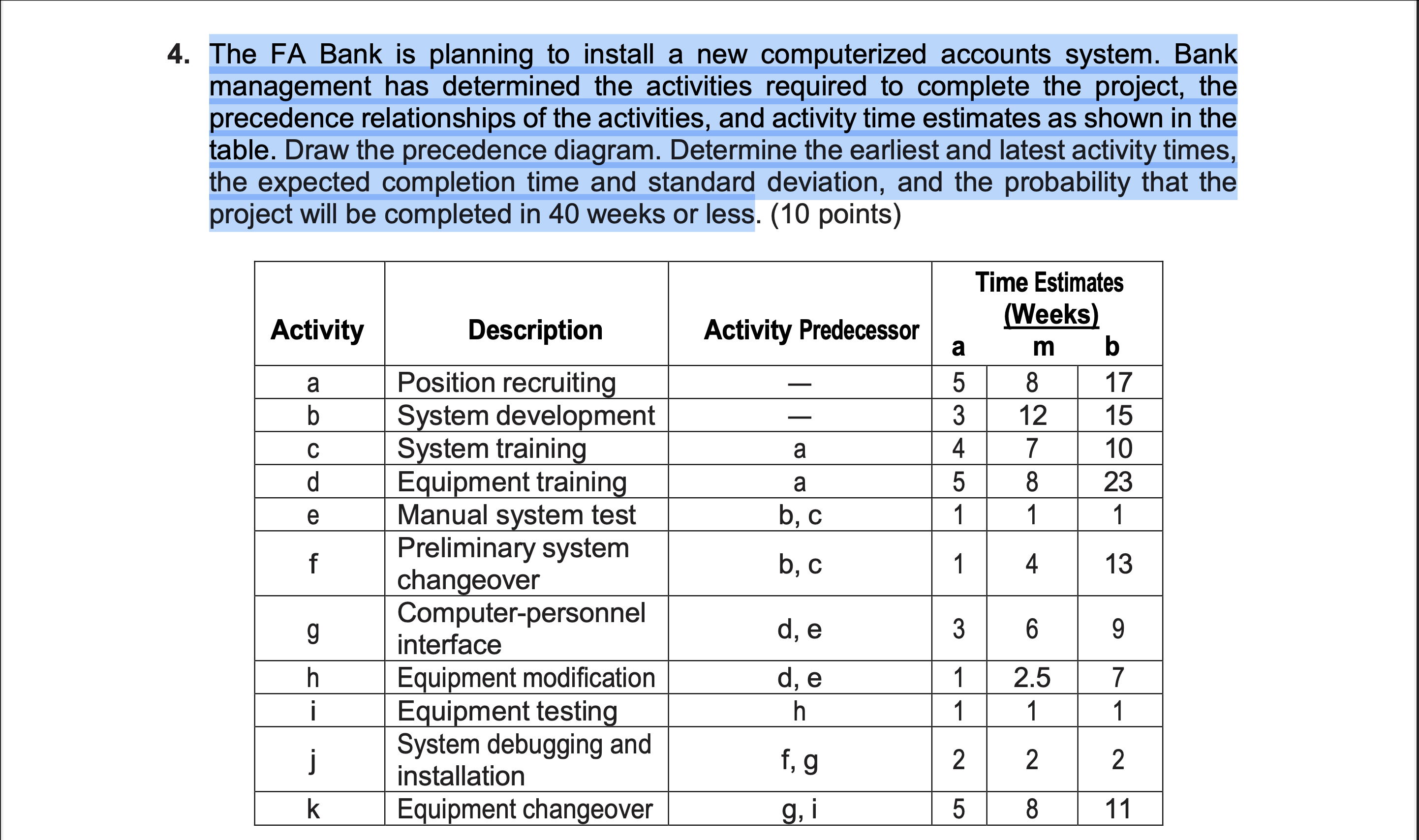 The FA Bank is planning to install a new computerized | Chegg.com