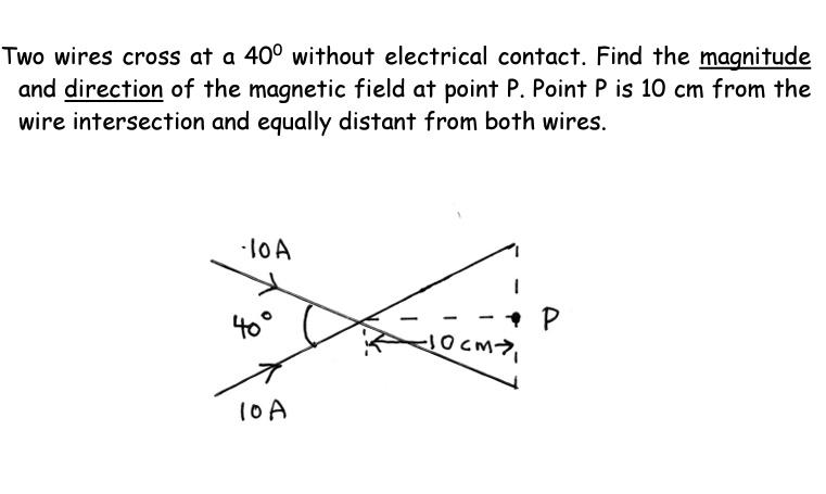 Solved Two wires cross at a 40∘ without electrical contact. | Chegg.com