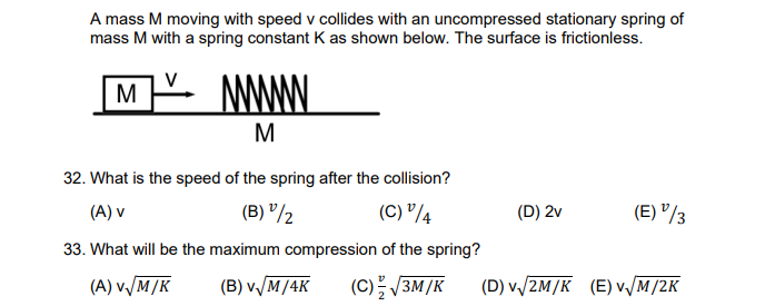 Solved A mass M moving with speed v collides with an | Chegg.com