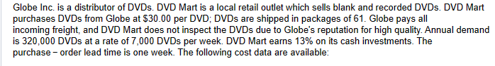 Solved Globe Inc. is a distributor of DVDs. DVD Mart is a | Chegg.com