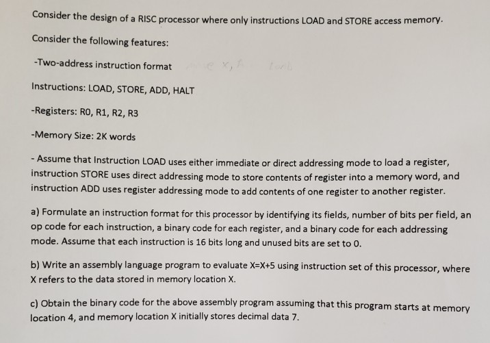 Solved Consider the design of a RISC processor where only | Chegg.com