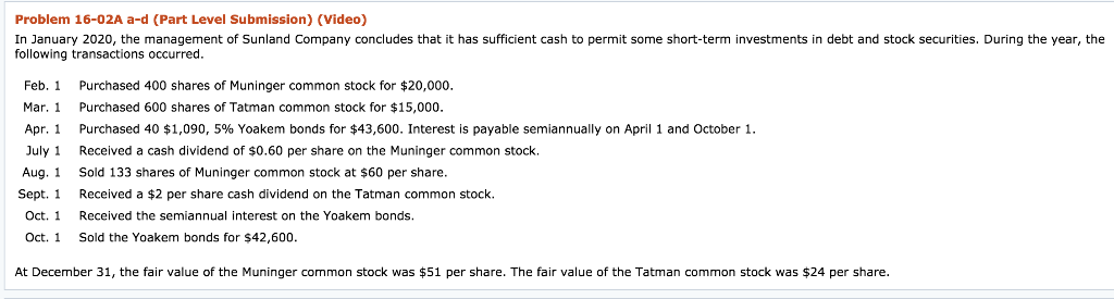 Solved Problem 16-02A a-d (Part Level Submission) (Video) In | Chegg.com