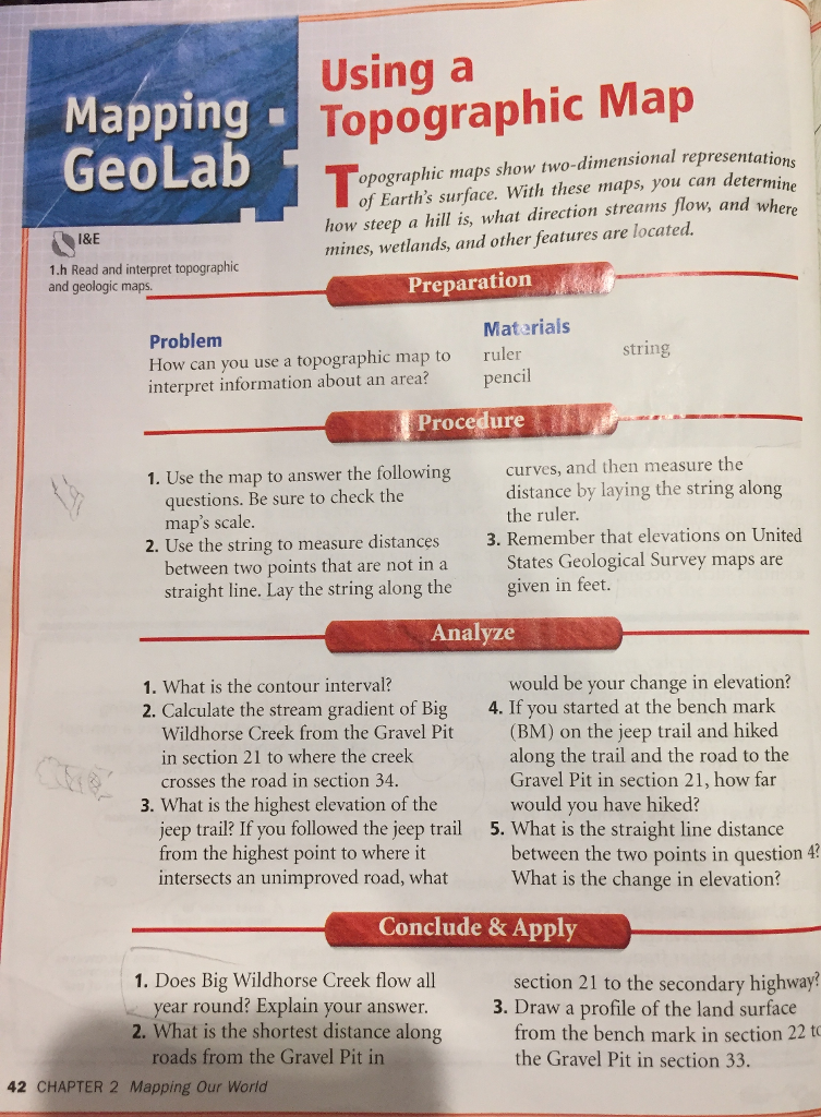 Solved Using a ping Topographic Map GeoLab opographic maps | Chegg.com