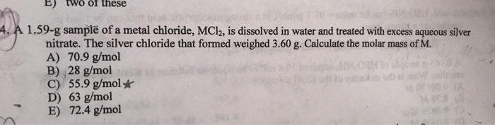 Solved 1.59-g sample of a metal chloride, MCl_2, is | Chegg.com
