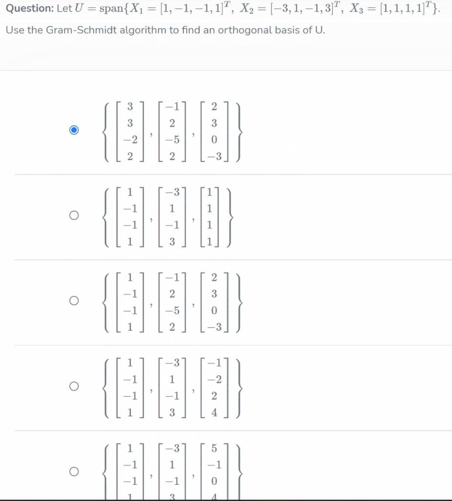 Solved Question: Which of the following is an orthogonal set | Chegg.com