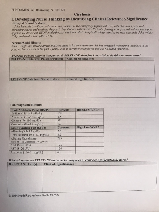 Solved FUNDAMENTAL Reasoning: STUDENT Cirrhosis I. | Chegg.com