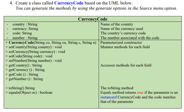 Solved 4. Create a class called CurrencyCode based on the | Chegg.com