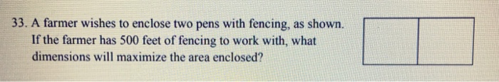 Solved A farmer wishes to enclose two pens with fencing, as | Chegg.com