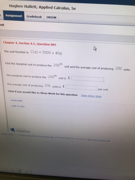 Solved Hughes-Hallett, Applied Calculus, 5e Assignment | Chegg.com