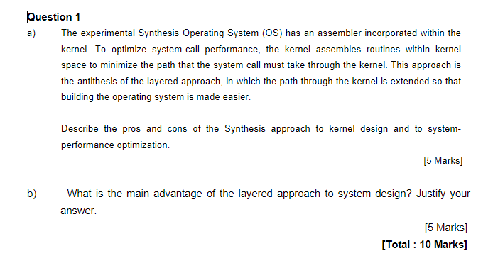 Solved Question 1 a) The experimental Synthesis Operating | Chegg.com