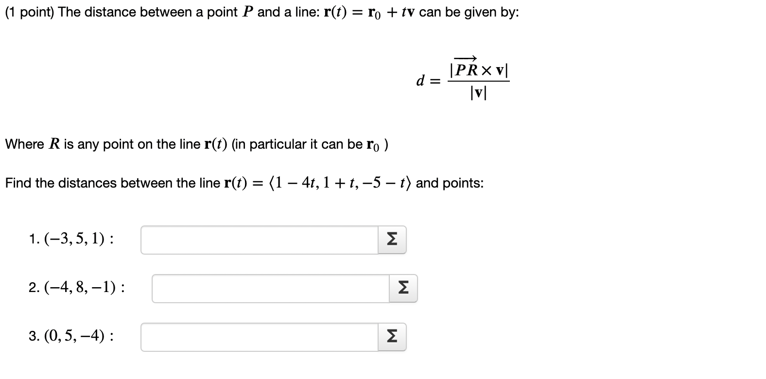 Solved (1 point) The distance between a point P and a line: | Chegg.com
