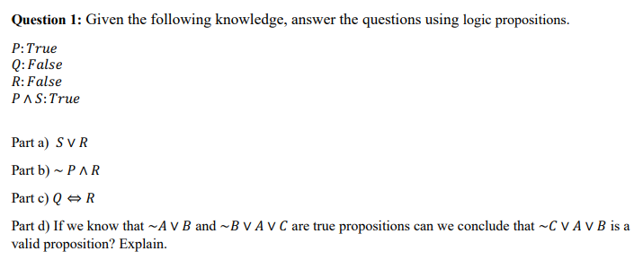 Solved Question 1: Given the following knowledge, answer the | Chegg.com