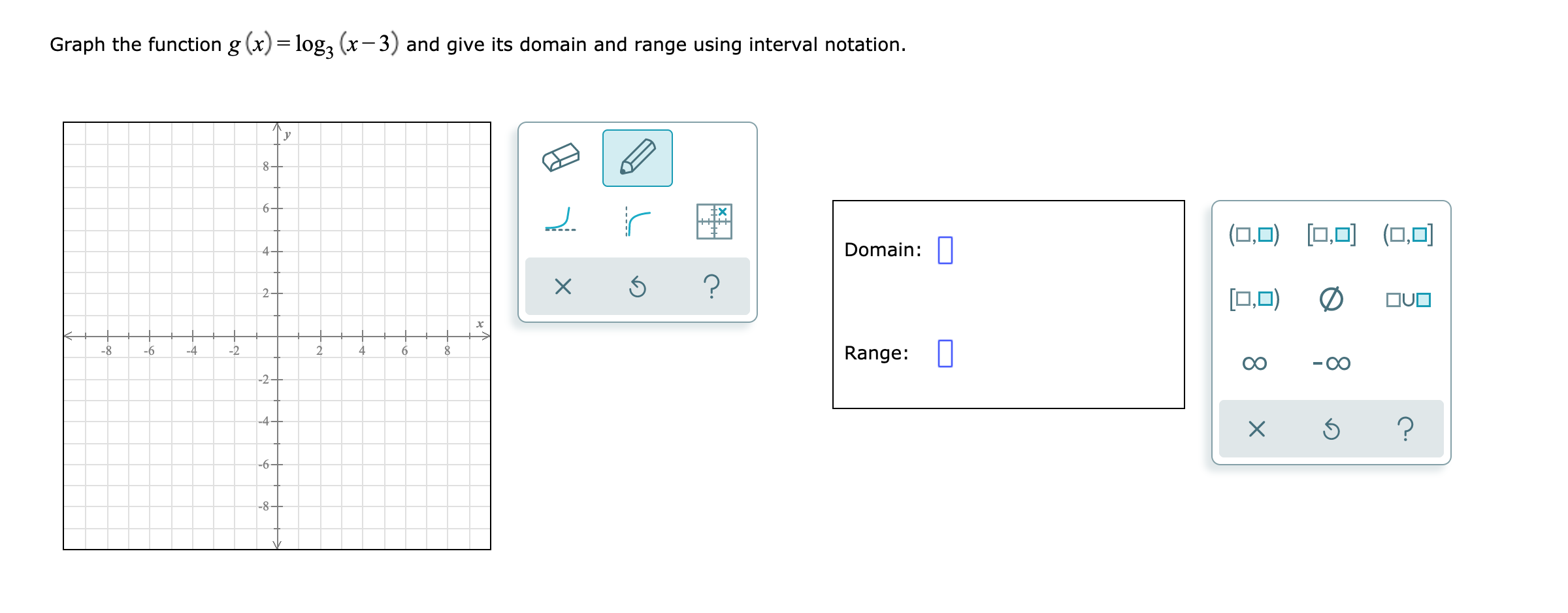 Solved Graph the function g(x) = log2 (x-3) and give its | Chegg.com
