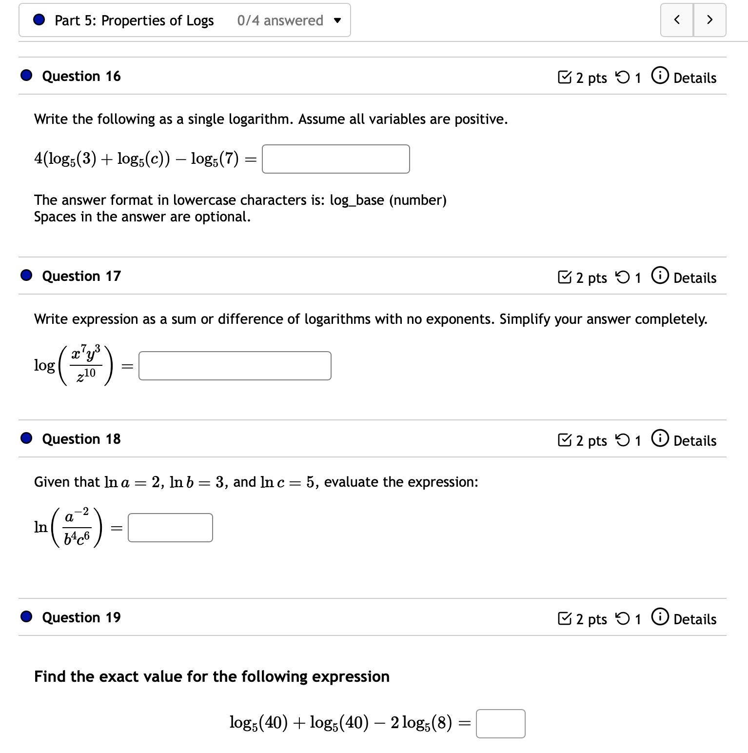 Solved Express each exponential equation in logarithmic | Chegg.com