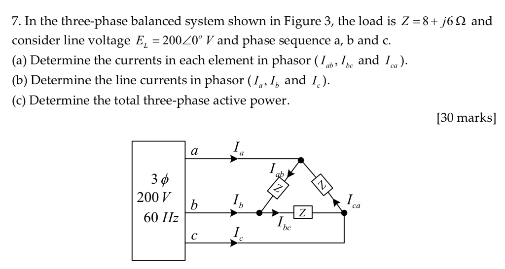 Solved 7. In the three-phase balanced system shown in Figure | Chegg.com