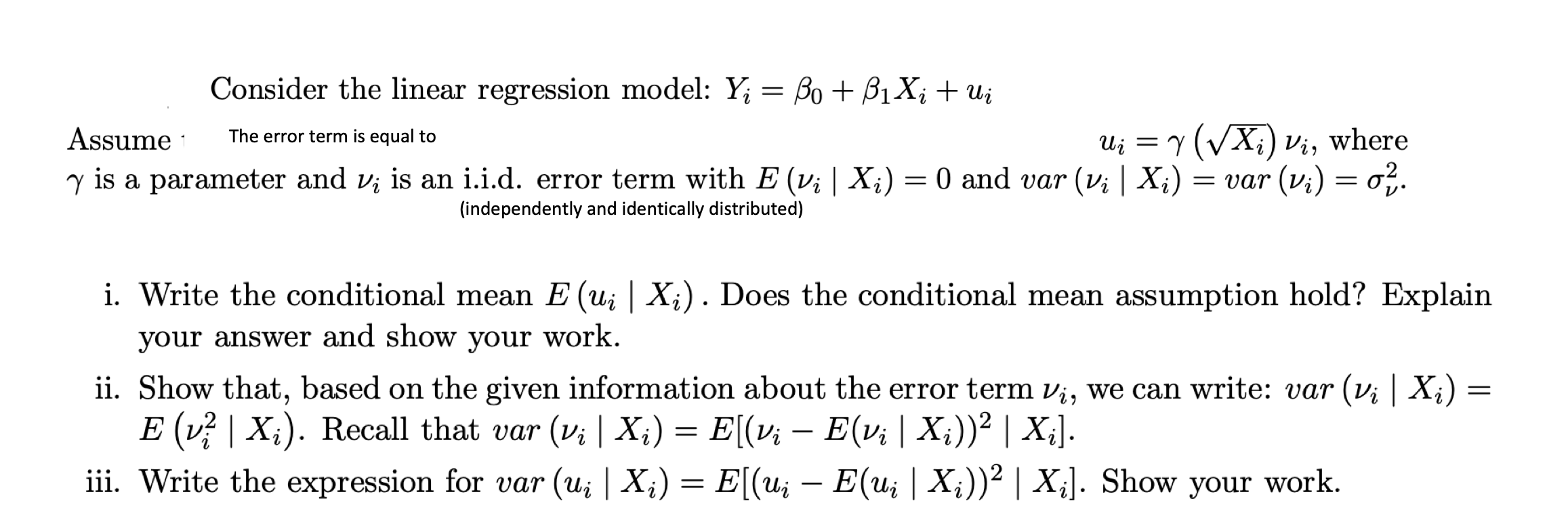 Solved Consider the linear regression model: Yi=β0+β1Xi+ui | Chegg.com