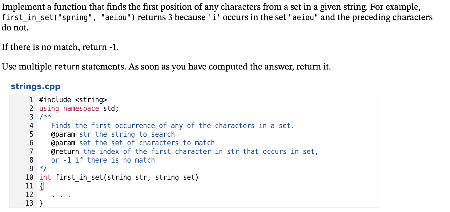 Solved Implement a function that finds the first position of | Chegg.com