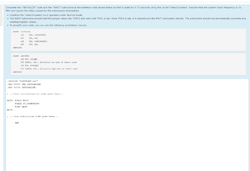 Complete the "INITIALIZE" code and the "WAIT" | Chegg.com