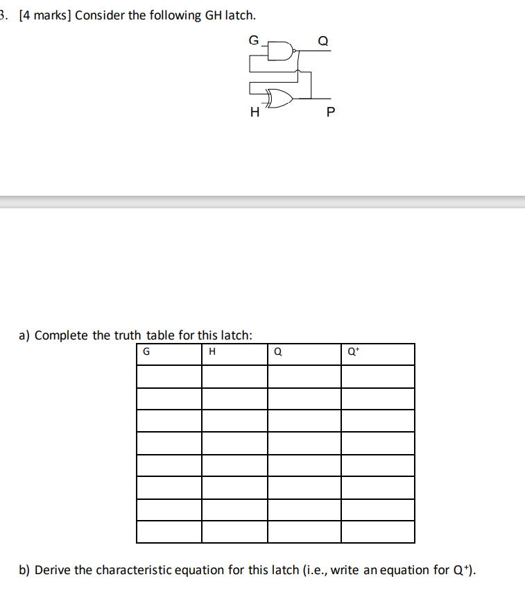 Solved 3. [4 marks] Consider the following GH latch. G Q H P | Chegg.com