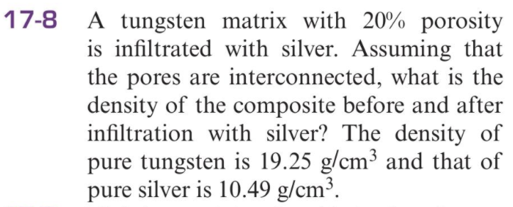 Solved 17-8 A tungsten matrix with 20% porosity is | Chegg.com