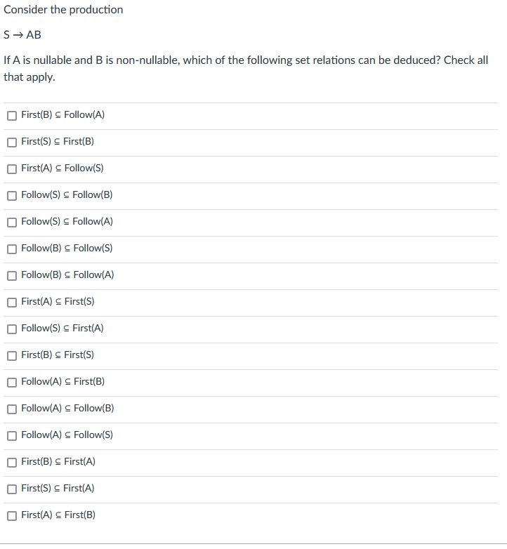Solved Consider the production S → AB If A is nullable and B | Chegg.com