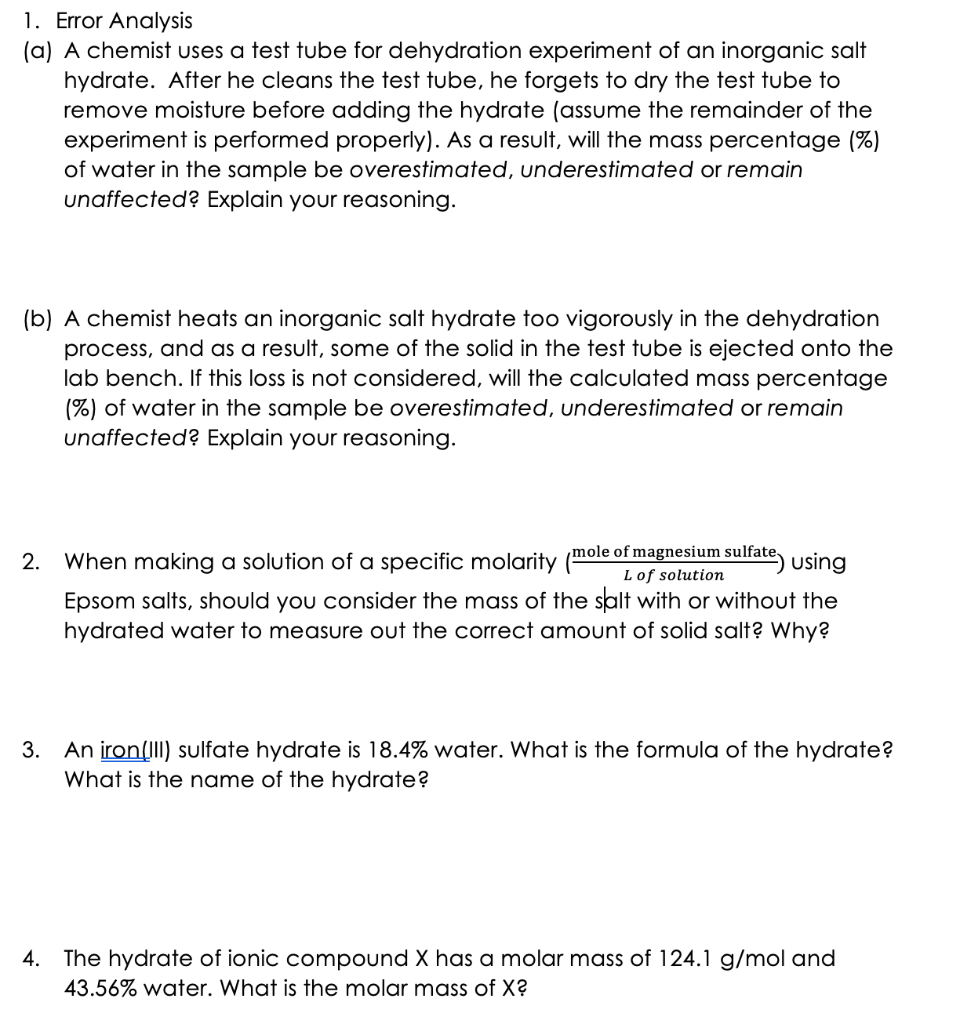 Solved 1. Error Analysis (a) A chemist uses a test tube for | Chegg.com