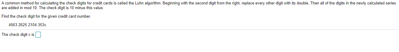 Solved A common method for calculating the check digits for | Chegg.com