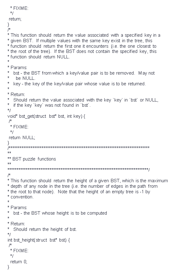 Please help me with the FIXME portions of bst.c. | Chegg.com