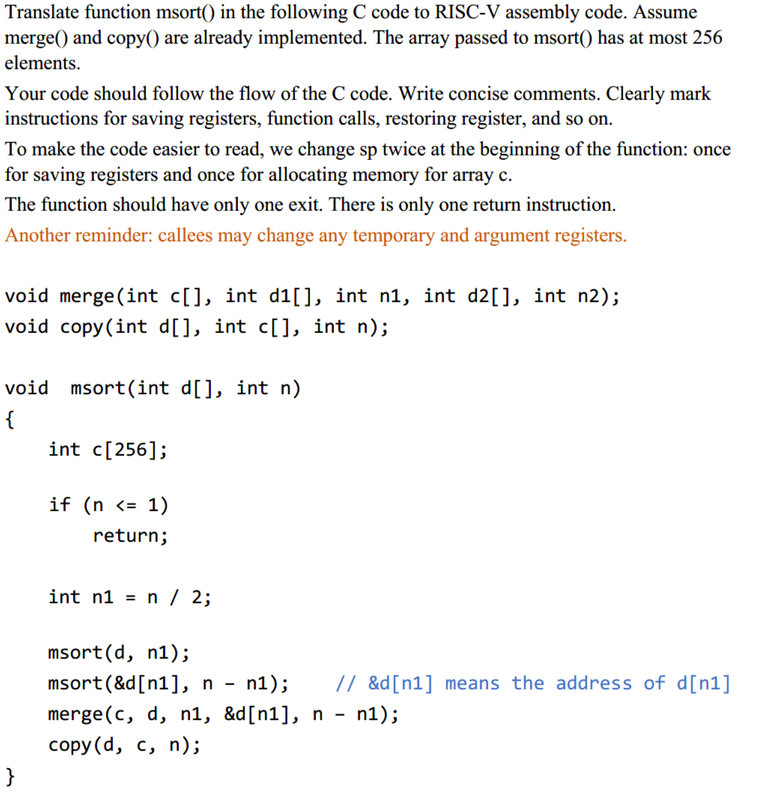 Solved Translate function msort() in the following C code to | Chegg.com Solved Translate function msort() in the following C code to | Chegg.com