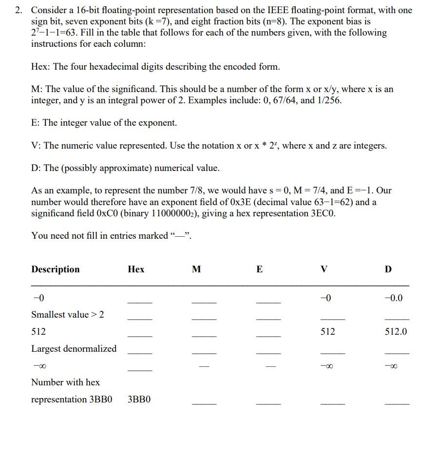 Solved 2. Consider a 16-bit floating-point representation | Chegg.com