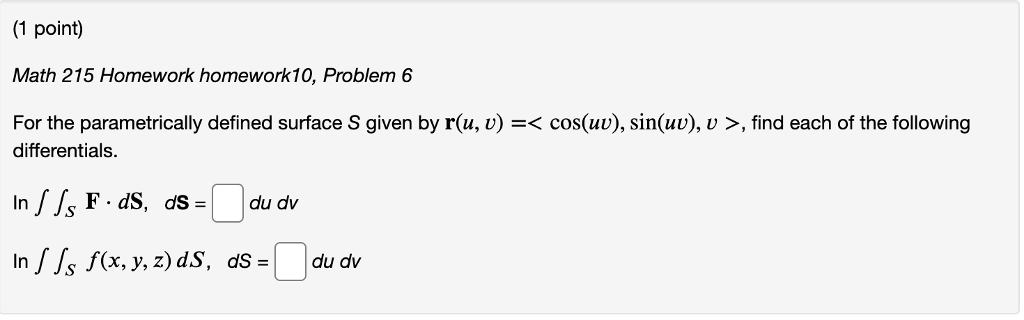 Solved (1 point) Math 215 Homework homework10, Problem 6 For | Chegg.com