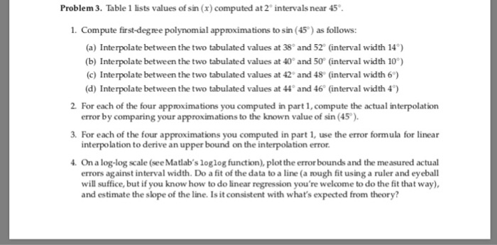 Solved Problem 3. Table 1 lists values of sin (x) computed | Chegg.com