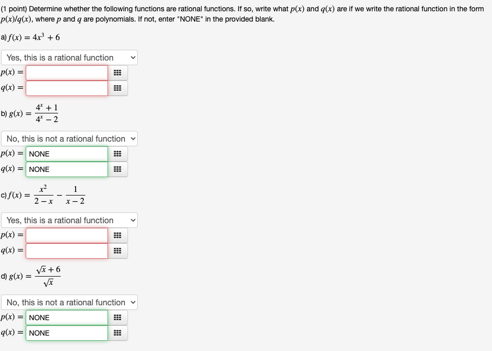 Solved (1 point) Determine whether the following functions | Chegg.com