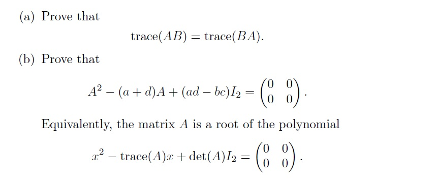 Solved Let 4 0 0 (2) The trace of the matrix A- 1S | Chegg.com