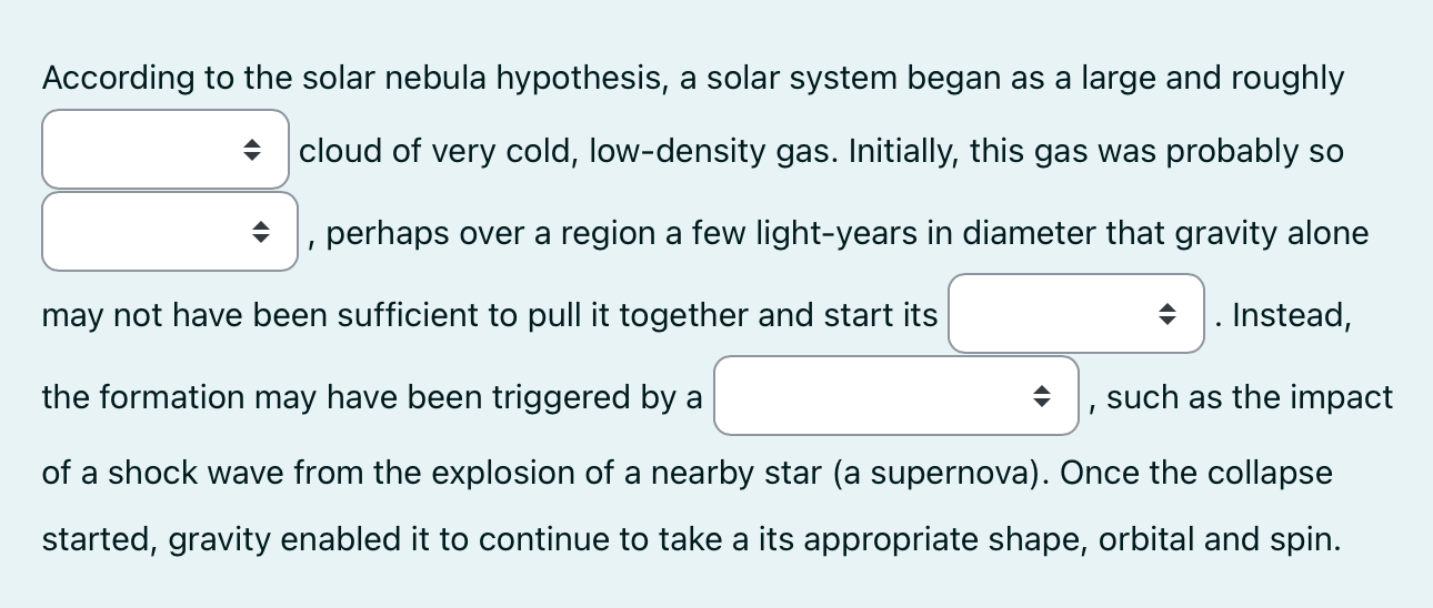 Solved According to the solar nebula hypothesis, a solar | Chegg.com