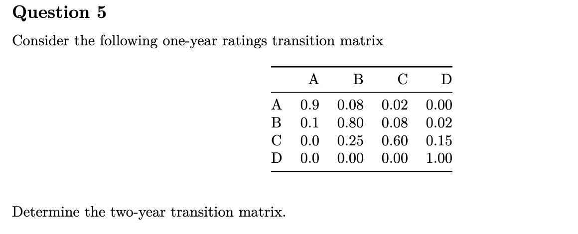 Solved Consider the following one-year ratings transition | Chegg.com