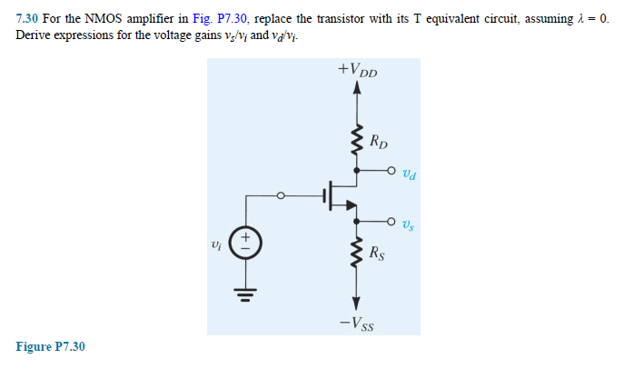 Solved 7.30 ﻿For the NMOS amplifier in Fig. P7.30, ﻿replace | Chegg.com