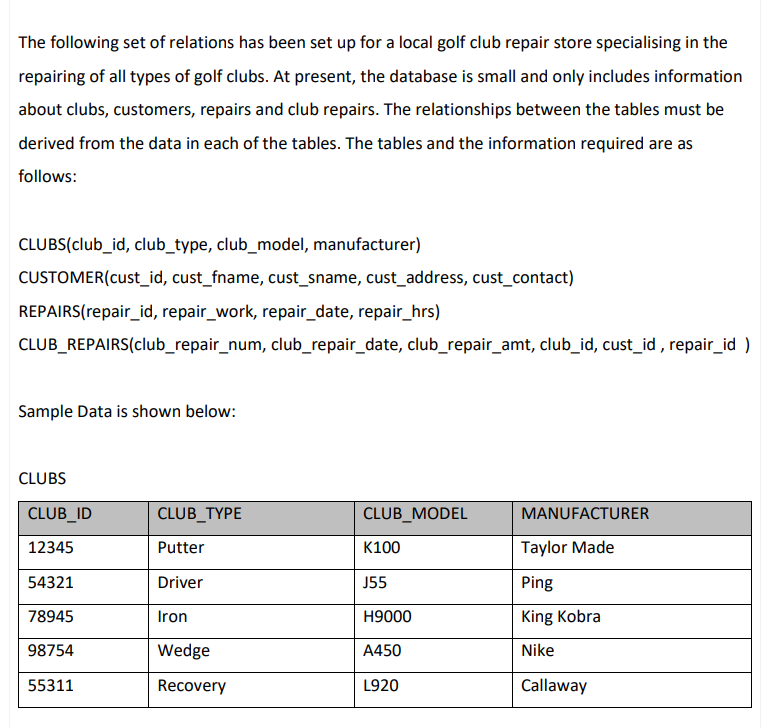 Solved The following set of relations has been set up for a | Chegg.com